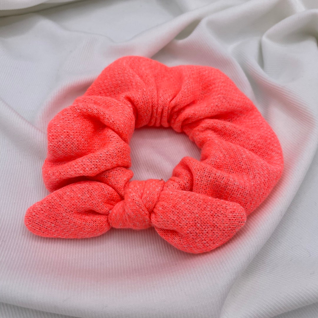 Coral Orange Stretch French Terry // Handmade Hair Scrunchie Hair Tie ...