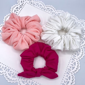 Pink Ribbed Scrunchie, 90s Scrunchies, VSCO Girl, Pink Hair Scrunchie ...