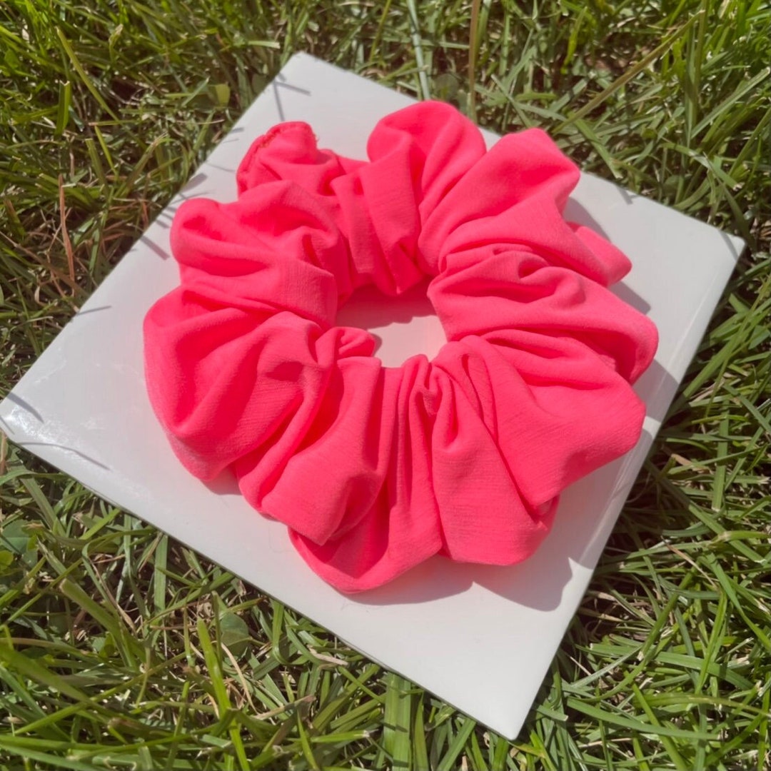 Neon Pink Coral Active Knit Scrunchie - Etsy