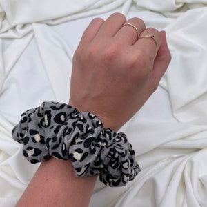 Leopard Print Cheetah Print Hair Scrunchie Grey and Black // Fluffy ...