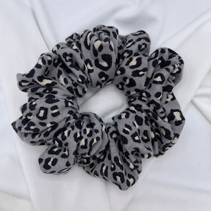 Leopard Print Cheetah Print Hair Scrunchie Grey and Black // Fluffy ...