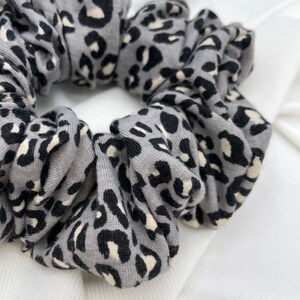 Leopard Print Cheetah Print Hair Scrunchie Grey and Black // Fluffy ...
