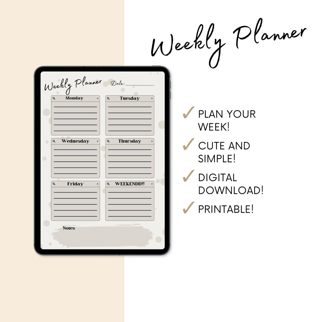 Weekly Planner, Instant Download, Printable, Weekly Schedule, PDF File ...