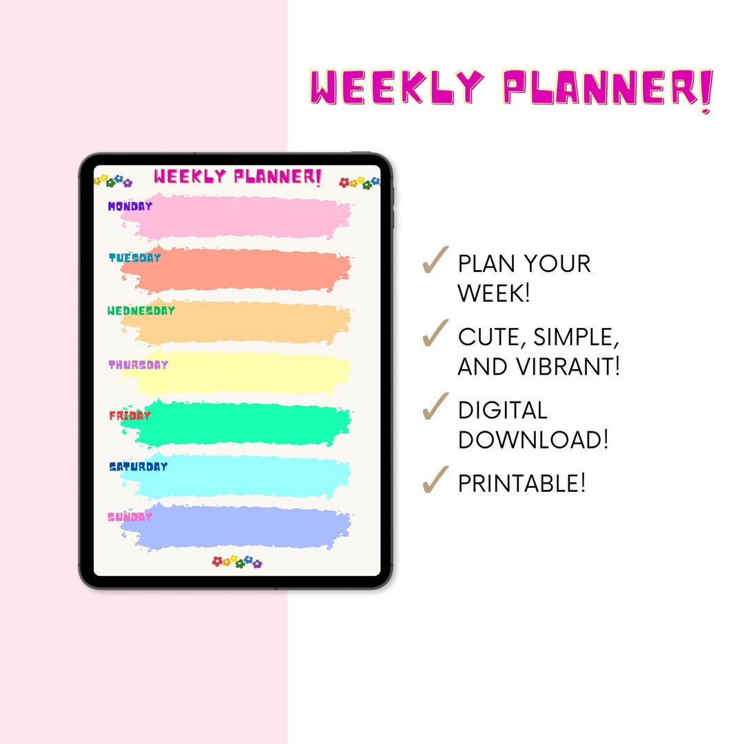 Digital Weekly Planner, Cute and Easy to Use, Printable, Weekly ...