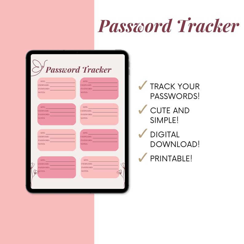 Password Tracker - Printable, Instant Download, Simple/cute Design - Etsy