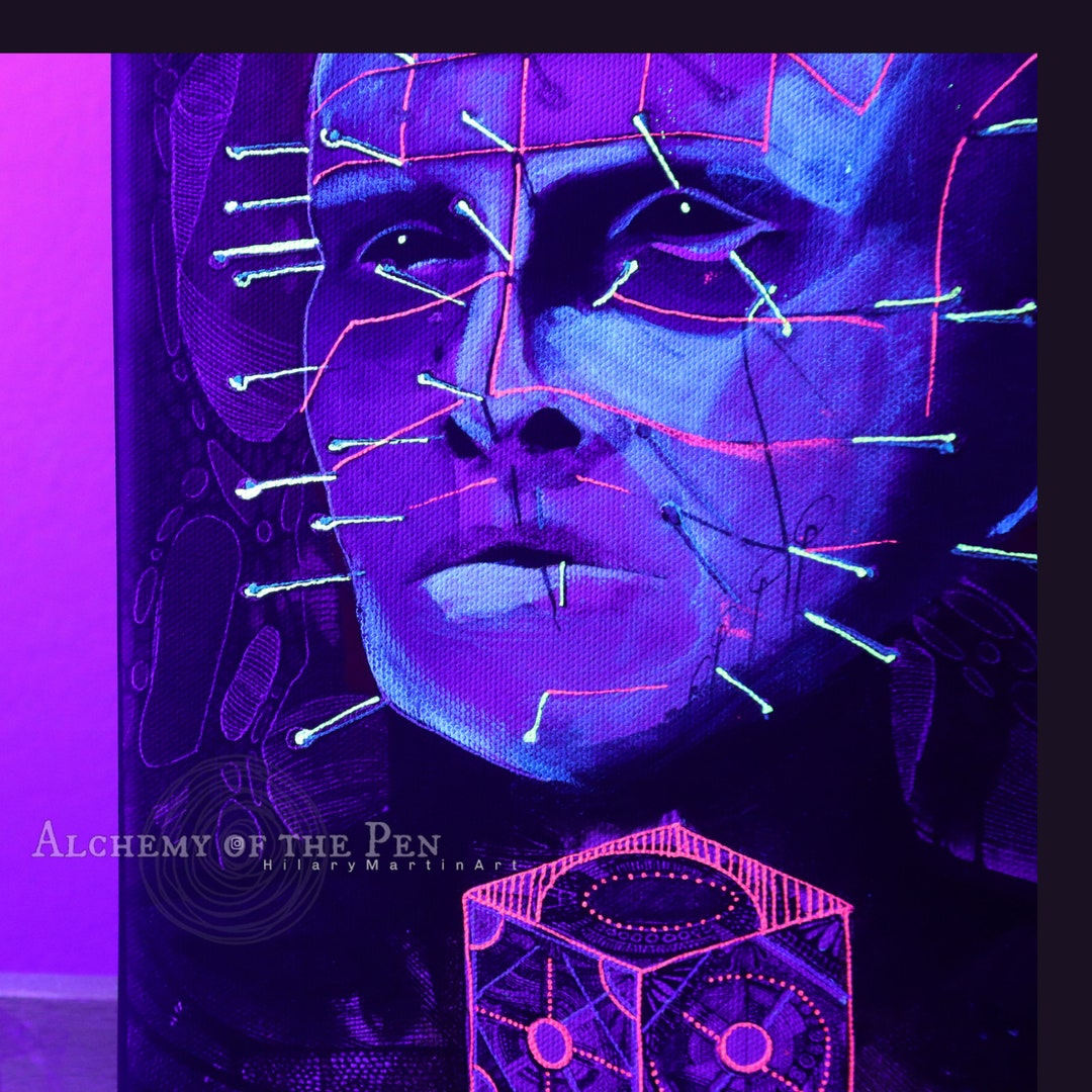 UV Reactive Color Shift Glow Art Hand Embellished Wrapped Canvas Horror ...