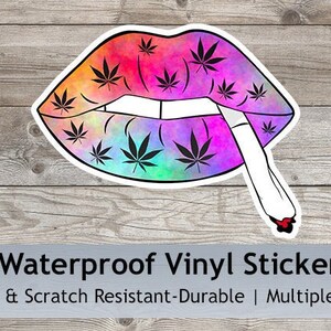 Marijuana Lips W/ Joint Waterproof Vinyl Sticker| Weed, Cannabis Decals ...
