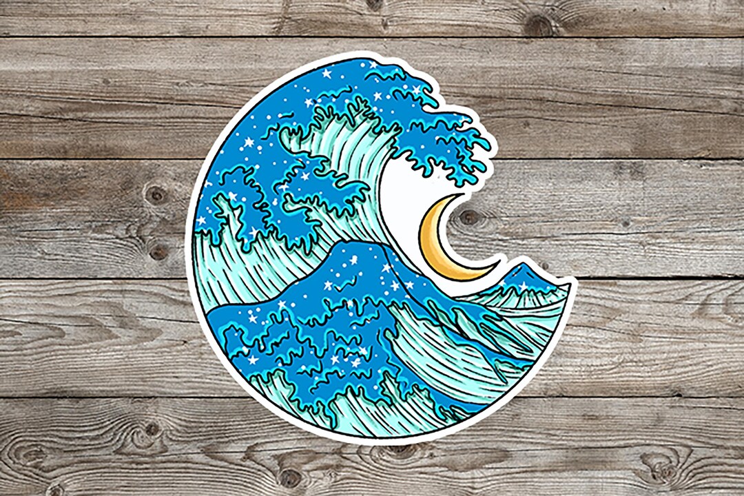 Ocean Waves Crescent Moon Waterproof Vinyl Sticker| Water, Beach ...
