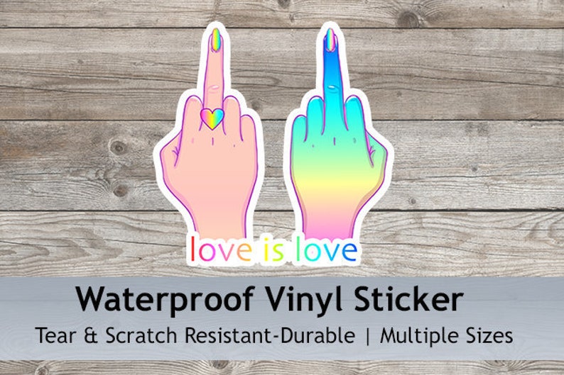 Rainbow Middle Finger Love is Love Waterproof Vinyl Sticker - Etsy