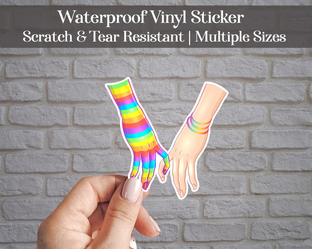 Rainbow Holding Hands Waterproof Vinyl Sticker| Decals for Car, Laptop ...