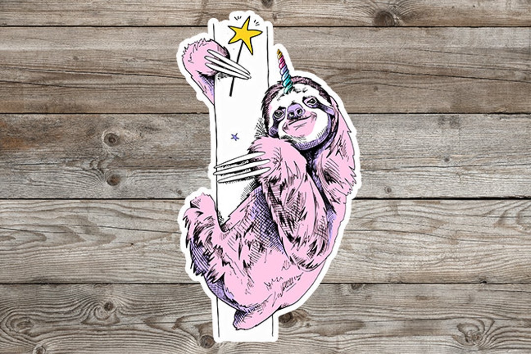 Slothicorn Waterproof Vinyl Sticker, Pink Sloth With Unicorn Horn ...