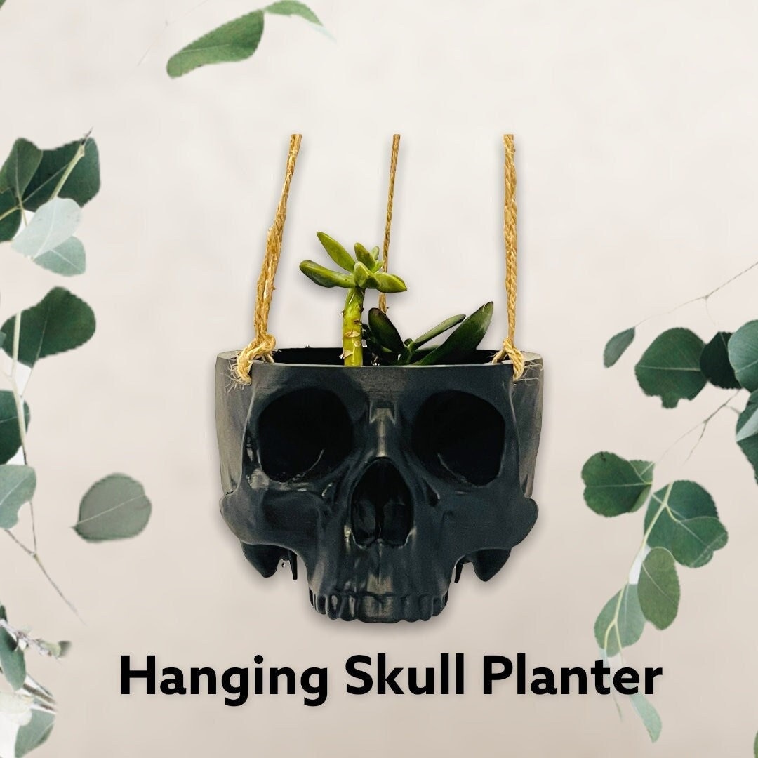 Black Skull Hanging Planter Pot| Gothic Plant Pots | Witchy Occult ...