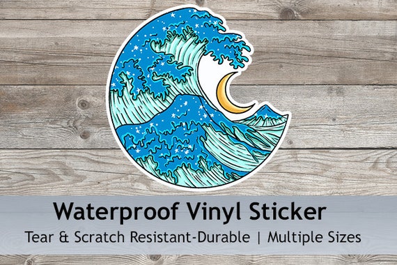 Ocean Waves Crescent Moon Waterproof Vinyl Sticker Water | Etsy