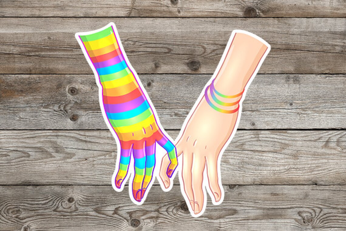 Rainbow Holding Hands Waterproof Vinyl Sticker| Decals for Car, Laptop ...