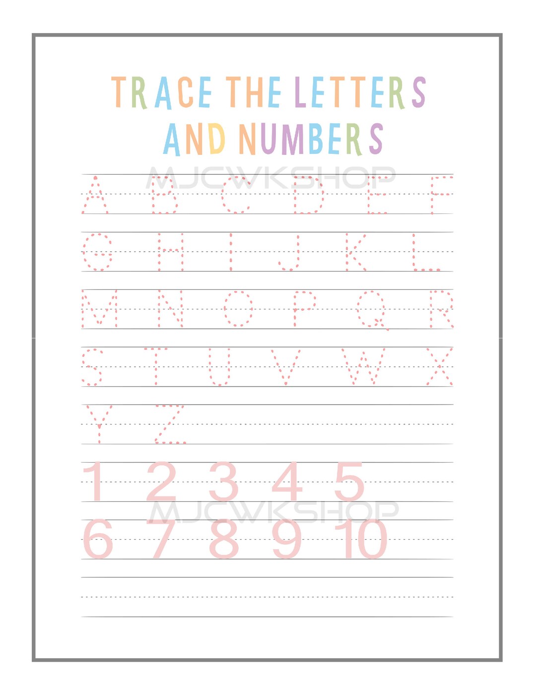 Trace the Letters and Numbers Pdf Svg Png Jpeg. Tracing Worksheets - Etsy