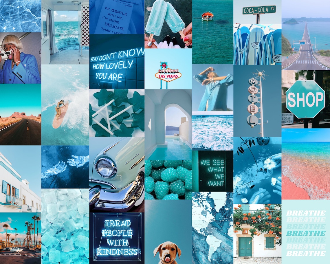 Ocean Blues Wall Collage Kit Blue Aesthetic Collage Kit Vsco Etsy In