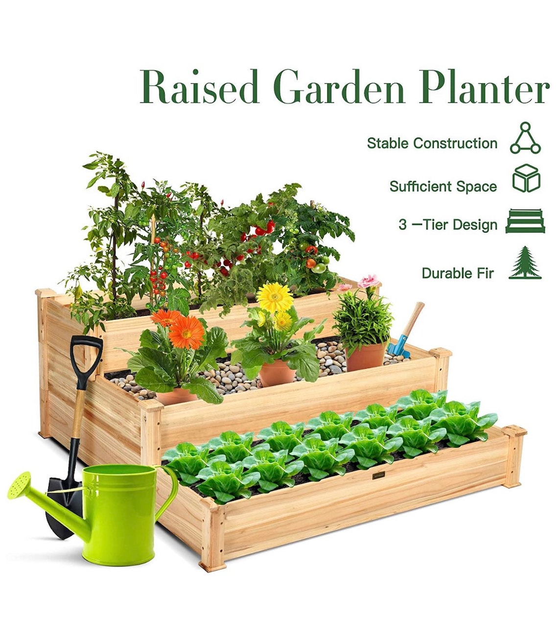 3 Tier Wooden Elevated Raised Garden Bed Planter Kit Grow Etsy