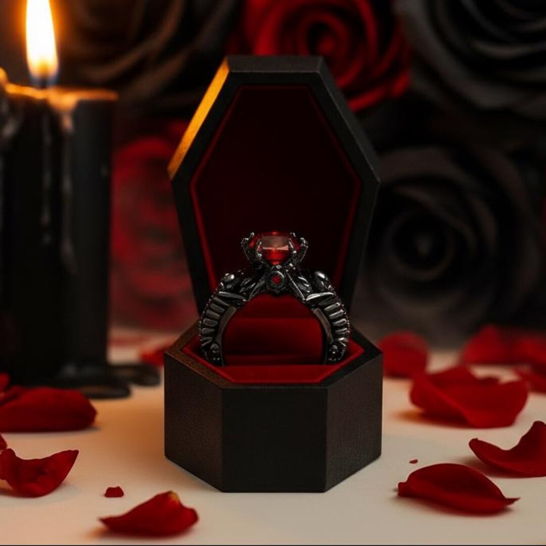 Skull Biker Ring – Red Moissanite Gothic Promise Ring - Etsy