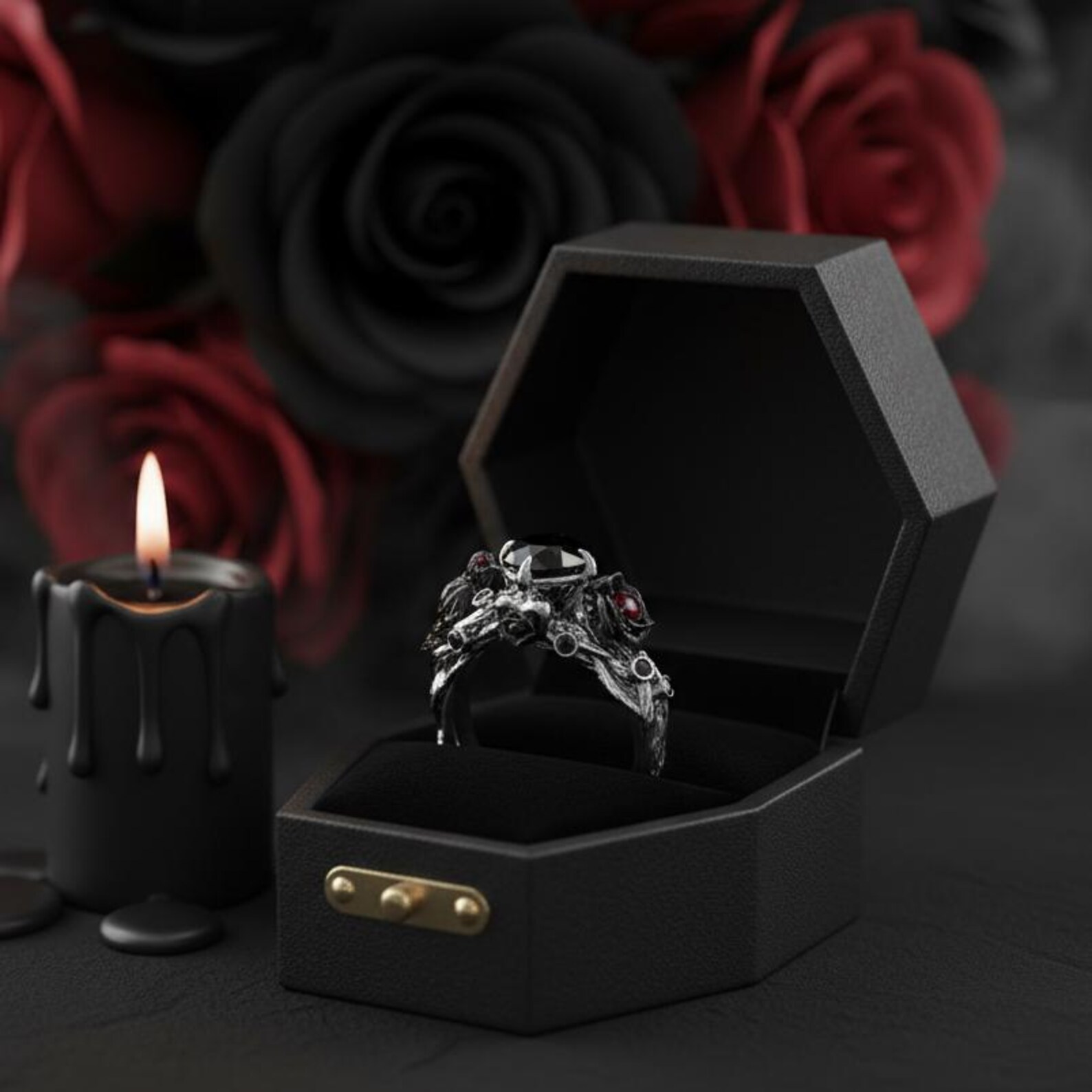 Black Crow Gothic Ring – 1.25ct Red Diamond Sterling Silver Engagement ...