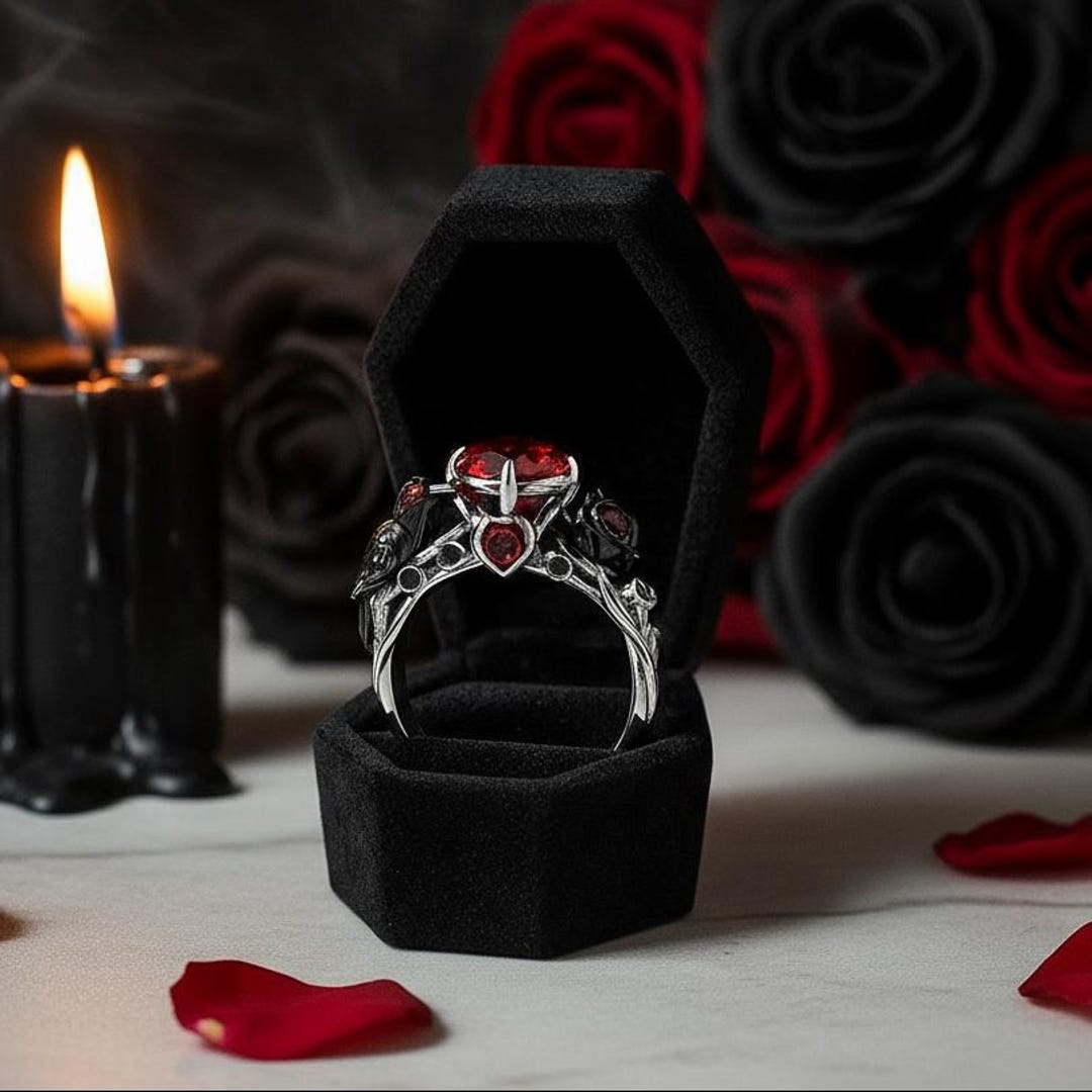 Black Crow Gothic Ring – 1.25ct Red Diamond Sterling Silver Engagement ...