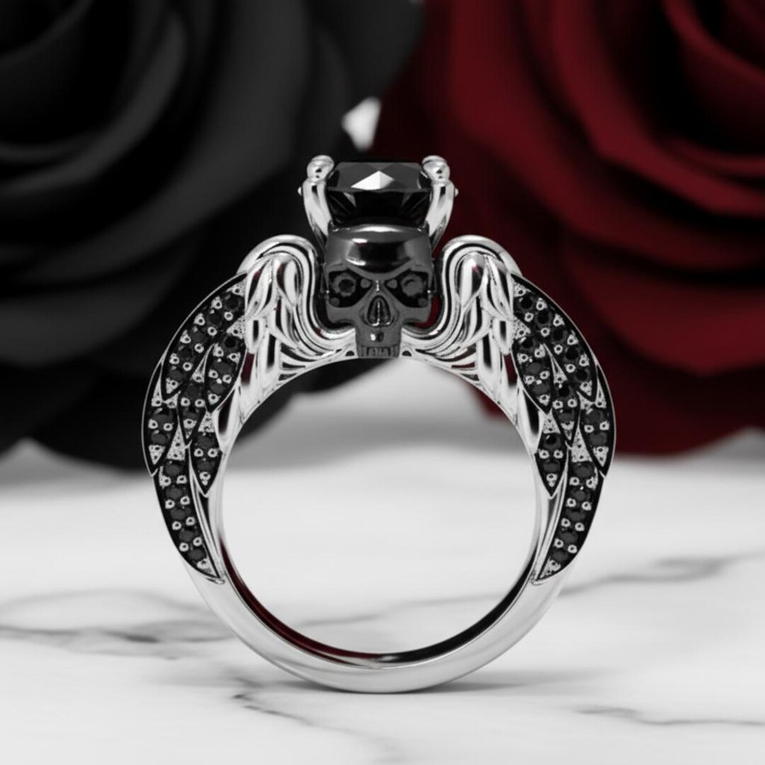 Eternal Love Gothic Engagement Ring – Round Cut Skull Ring in 14k White ...
