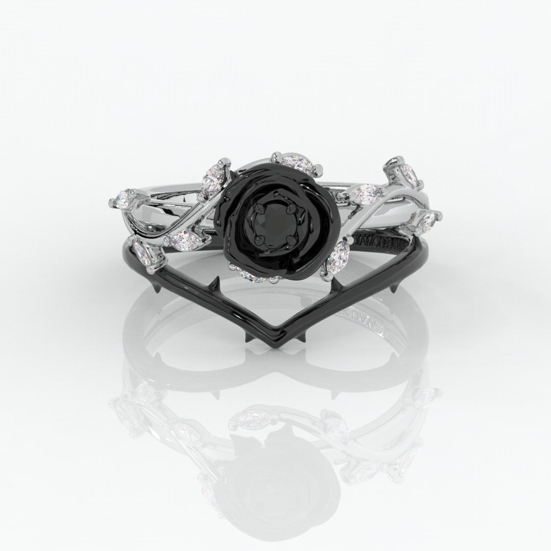 Black Rose Gothic Engagement Rings/unique Goth Wedding Rings/proposal ...