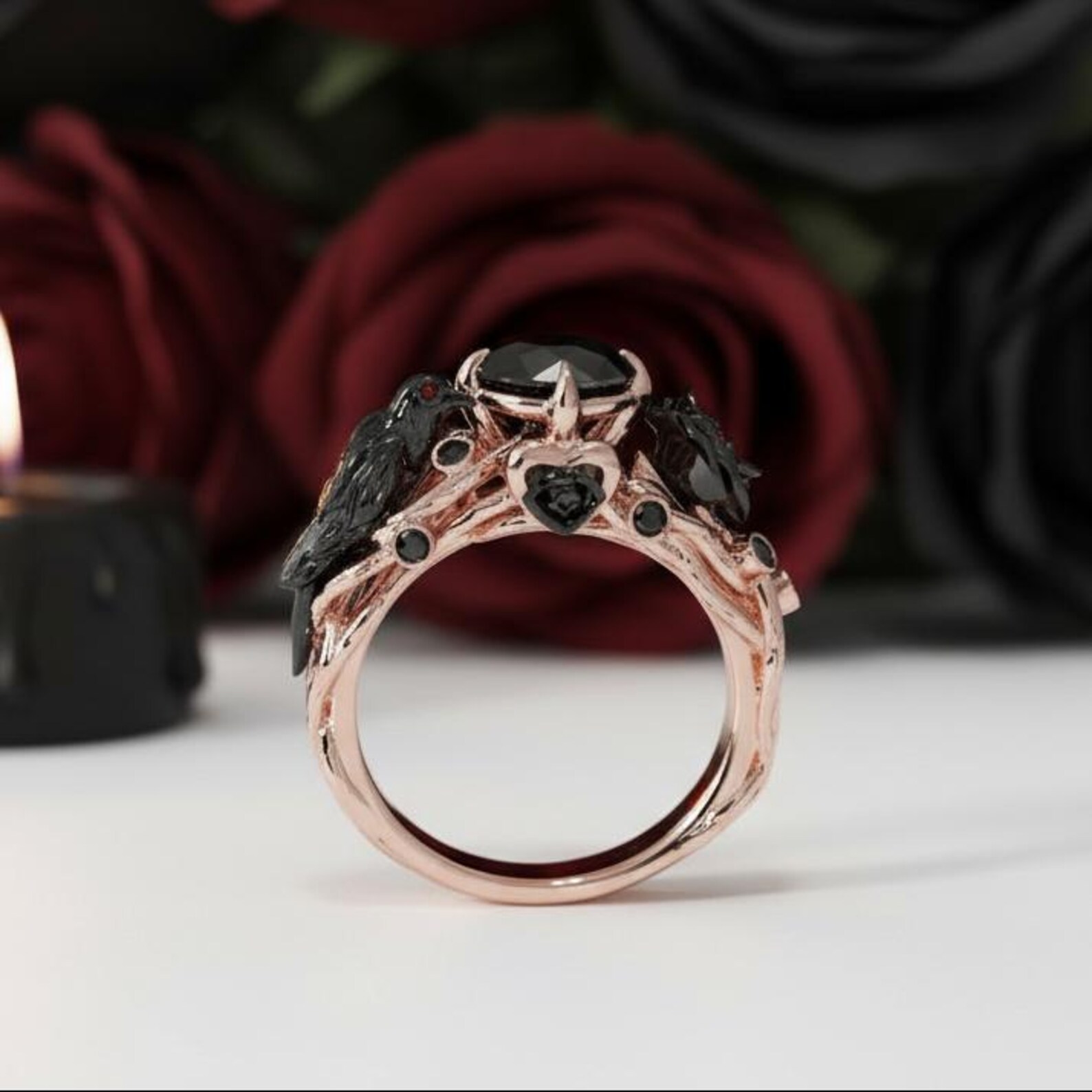 Black Crow Gothic Ring – 1.25ct Red Diamond Sterling Silver Engagement ...