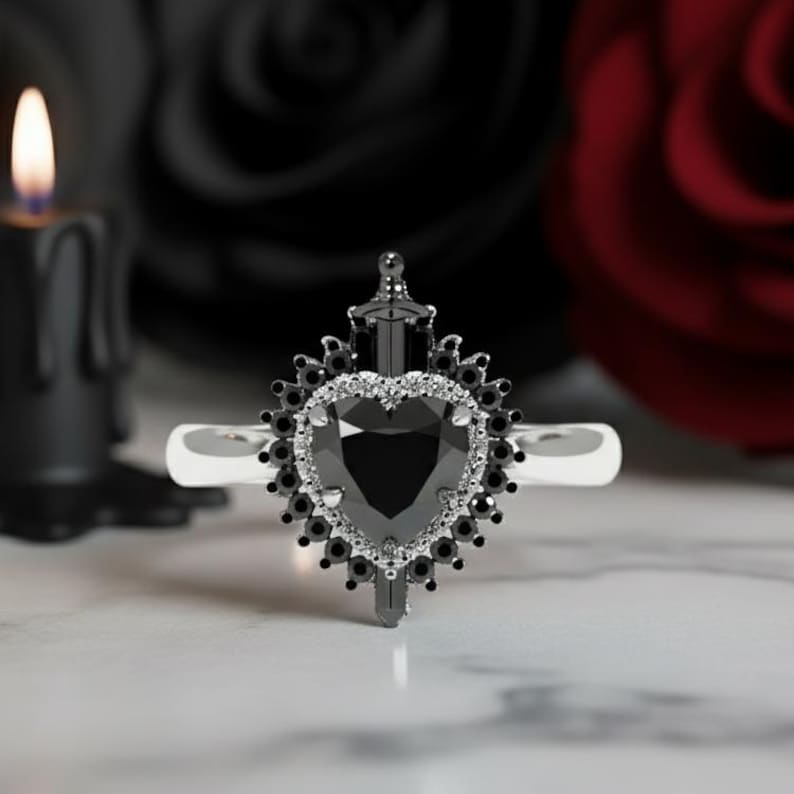 Heart Diamond Gothic Engagement Ring – Dark Romance Bridal, Alternative ...