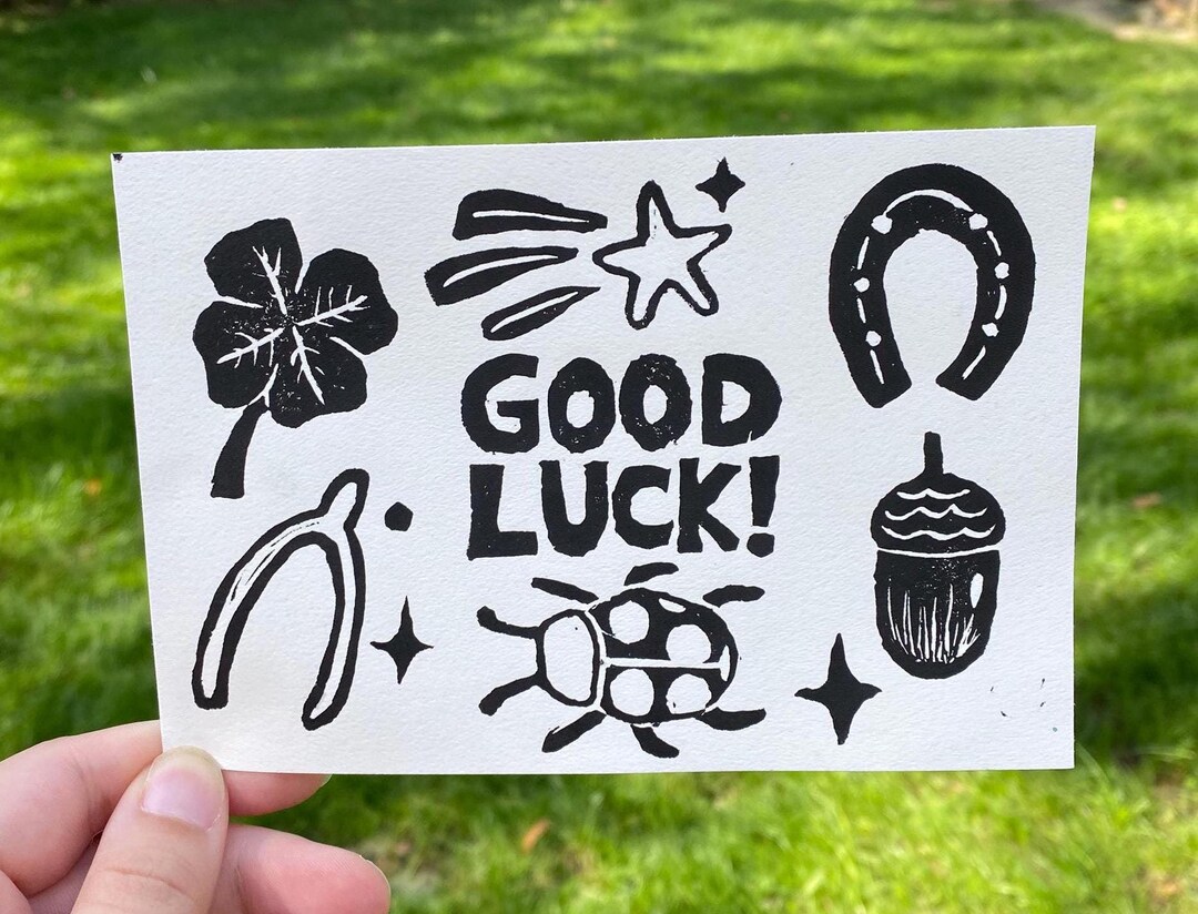 Good Luck Charms Block Print | Handmade Linocut - Etsy