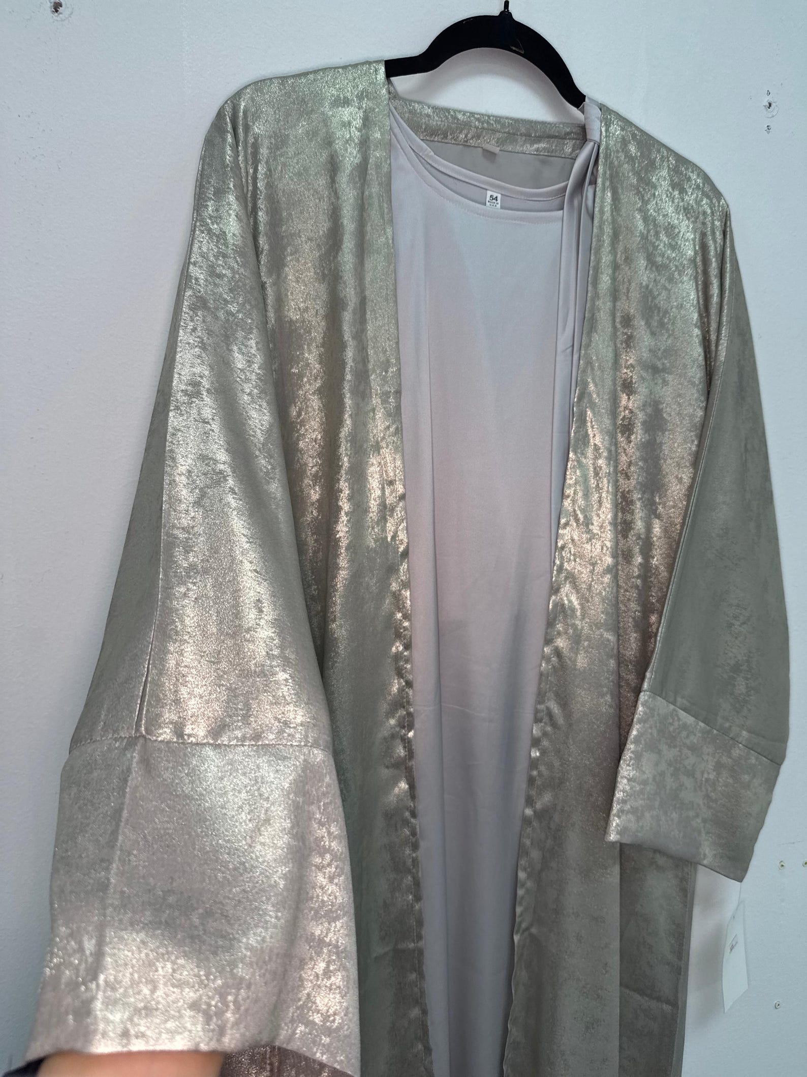 Silver Shimmer Abaya Set: Minimalist Luxury Open Abaya Metallic Abaya ...
