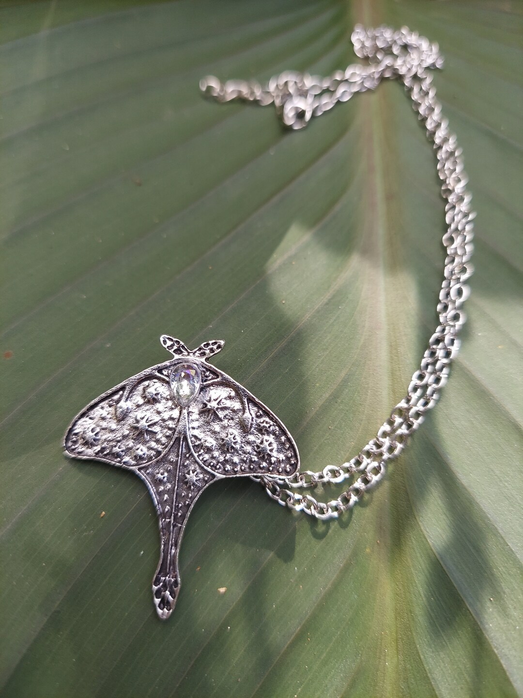 Lunar Moon Moth Neclace With Crystal Purple - Etsy