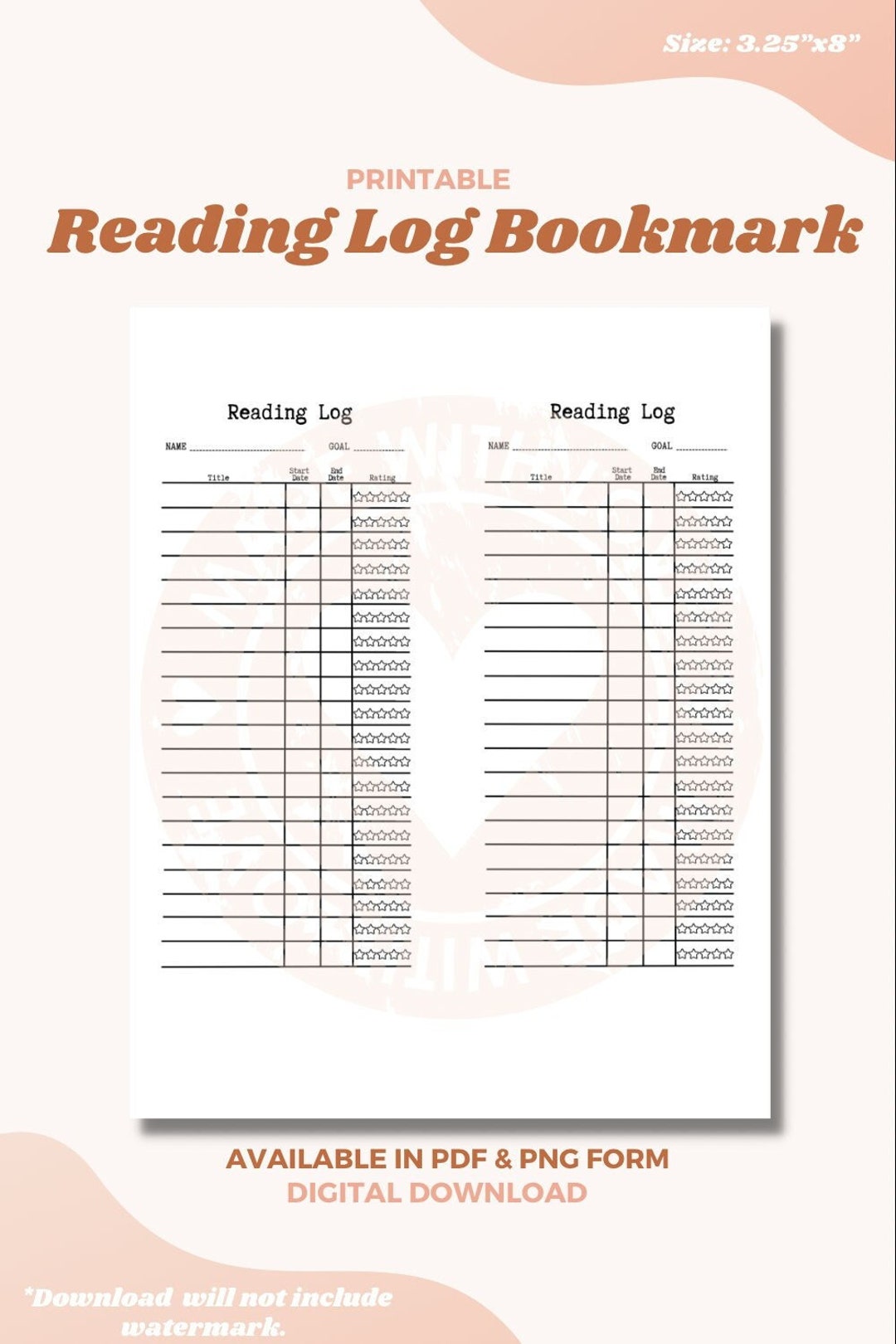Reading Log Bookmark, Reading List, Book Tracker, Library Card ...
