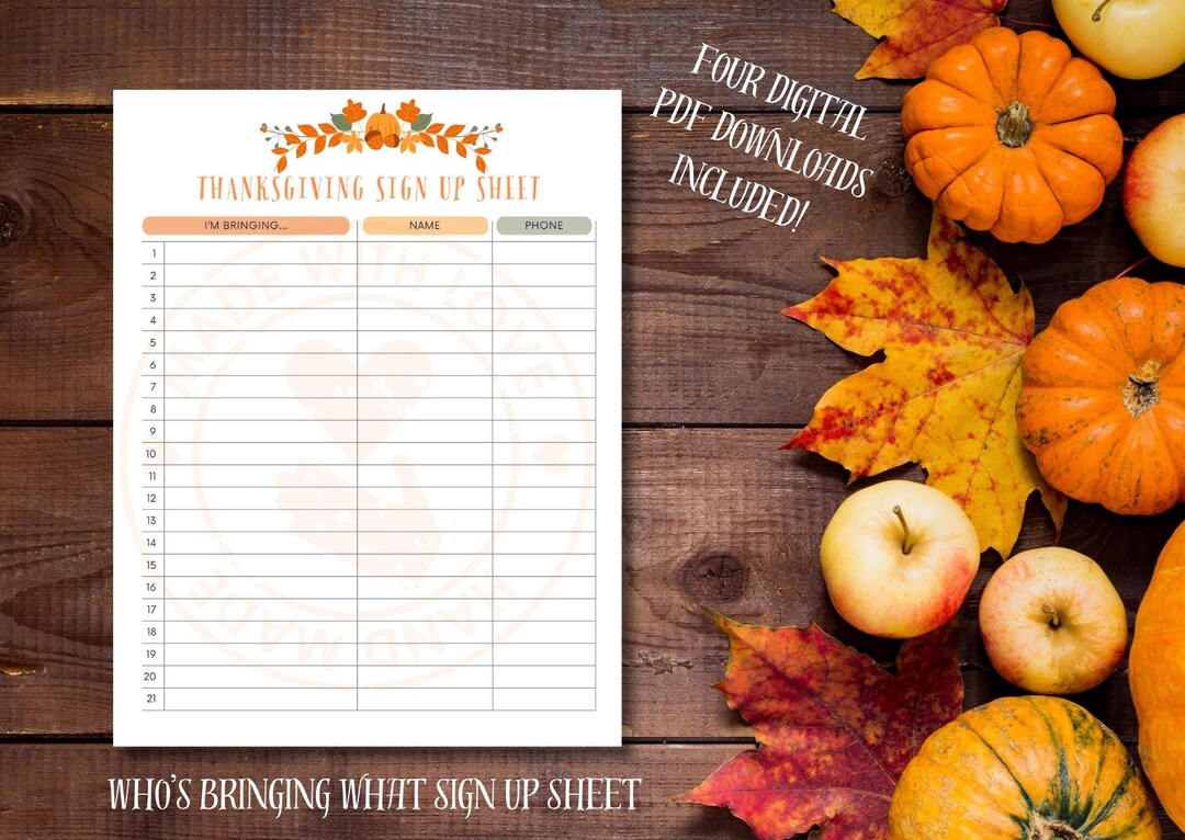 Who's Bringing What to Thanksgiving Printable Template, Instant ...