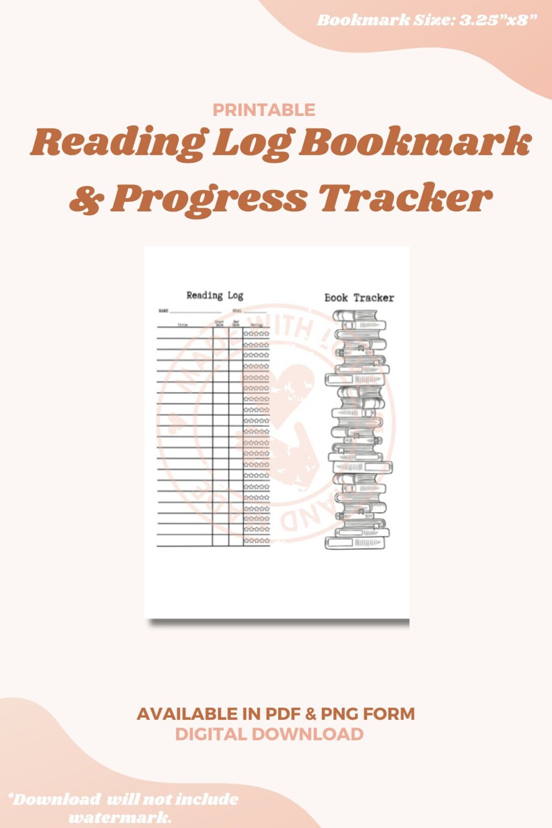 Reading Log Bookmark Book Tracker Reading List Progress - Etsy