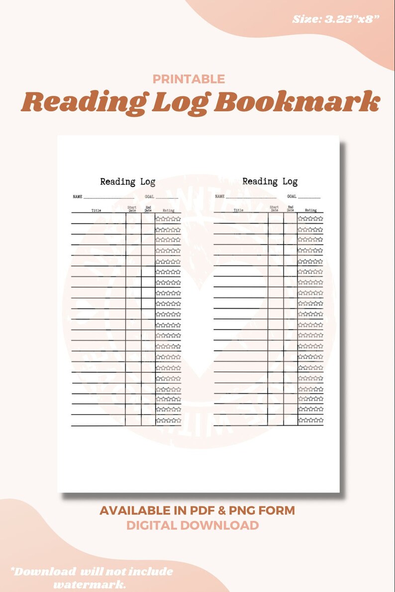Reading Log Bookmark Reading List Book Tracker Library - Etsy