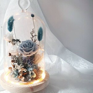 Blue Eternal Rose With Light Flower Glass Dome preserved Flowers ...