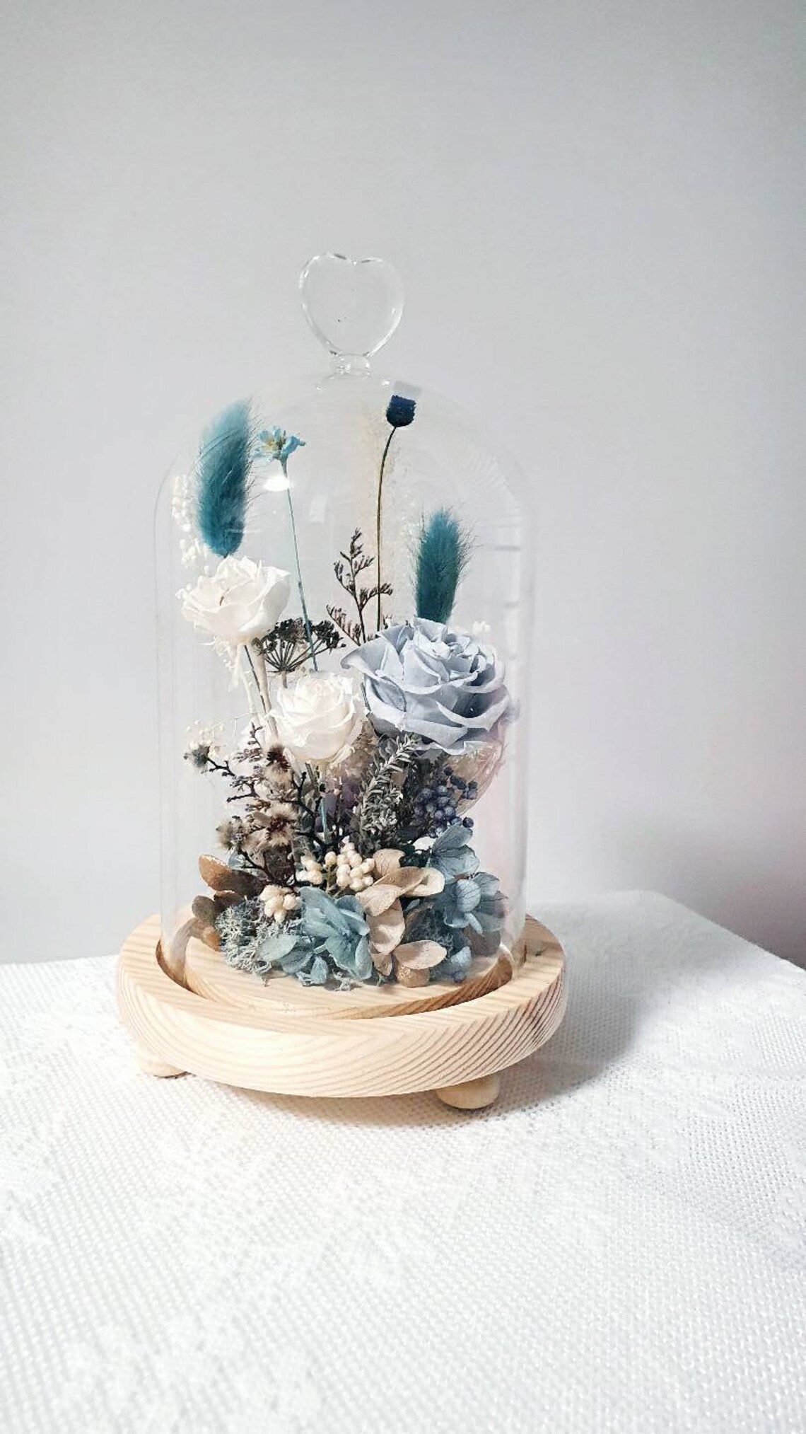 Blue Eternal Rose With Light Flower Glass Dome preserved - Etsy