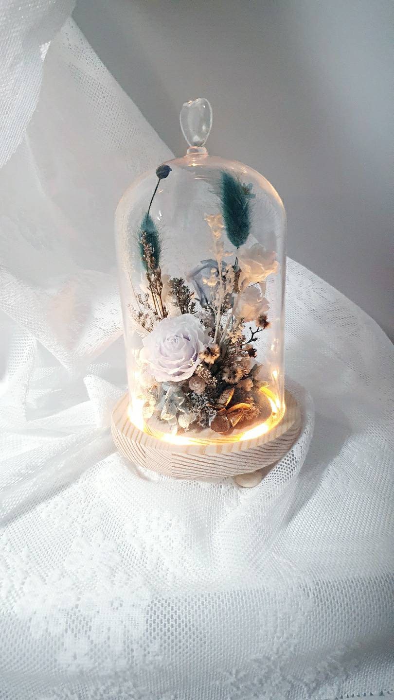 Blue Eternal Rose With Light Flower Glass Dome preserved | Etsy