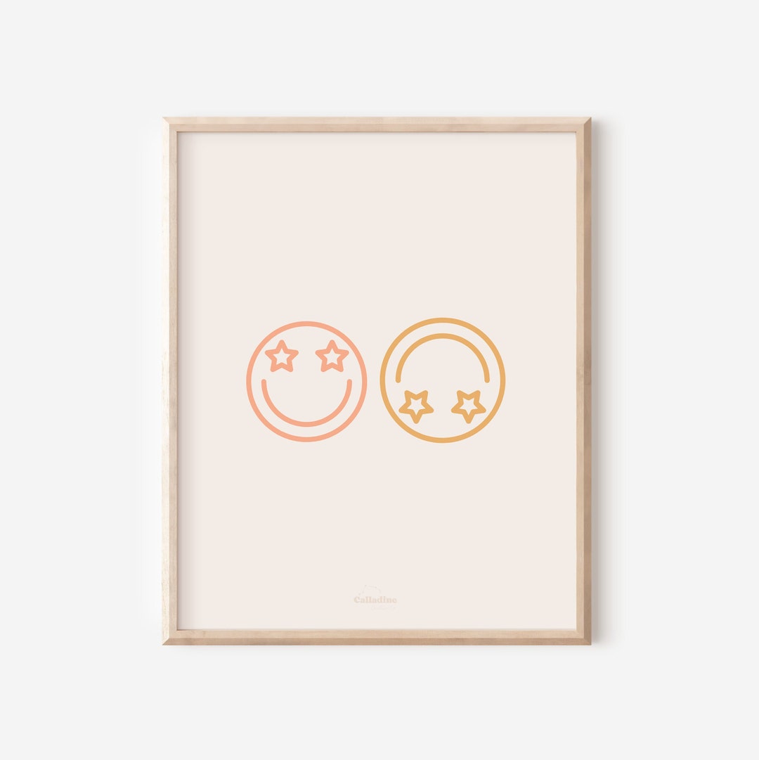 Smiley Face Aesthetic Boho Retro Wall Decor Print Gift | DIGITAL ...