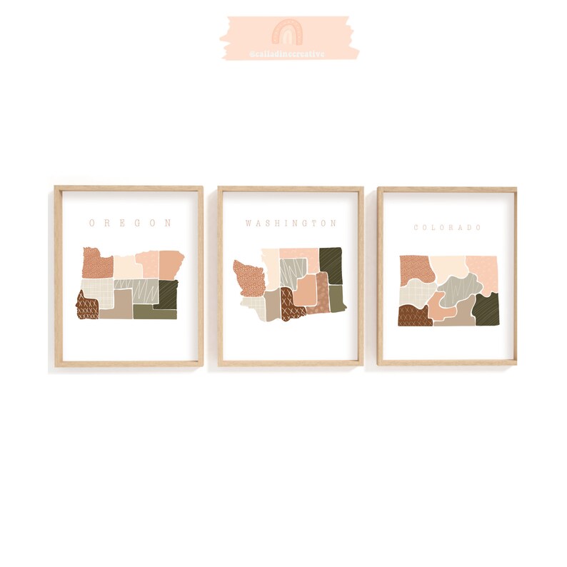 BUNDLE Boho Wall Art State Print COOL Color Tone Minimalist - Etsy