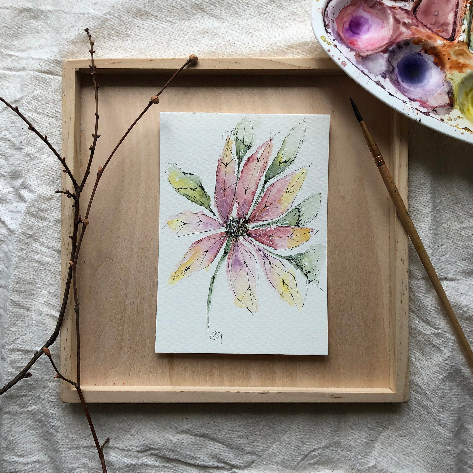 Original Aquarell Grußkarte / Unikat / handgemalt / Blumen / | Etsy