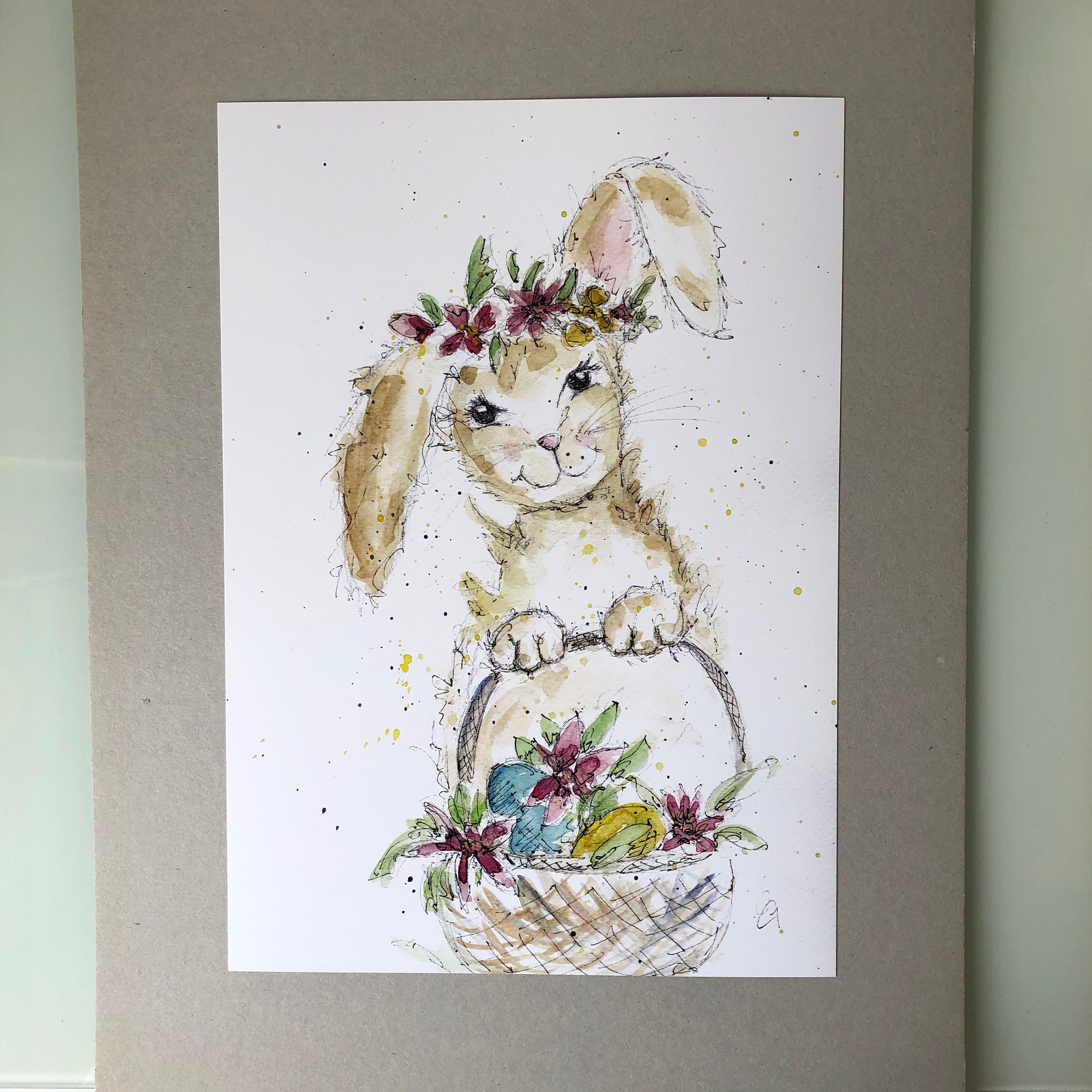 Poster DIN A4 / Rabbit fiona With Flowers / - Etsy