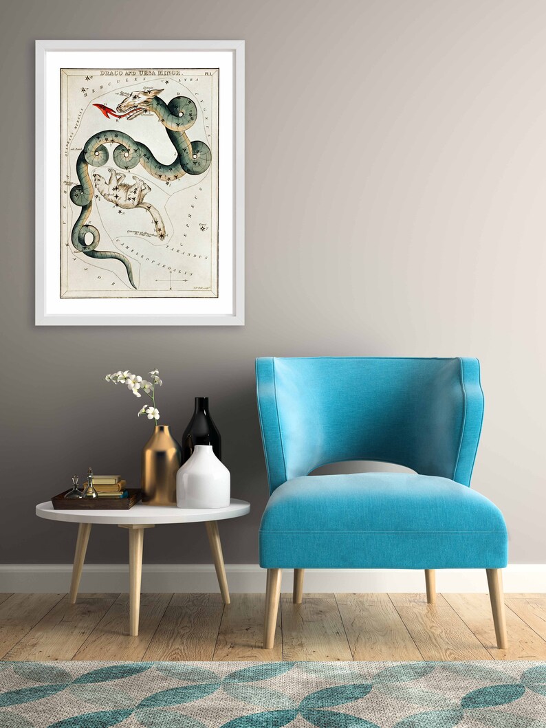Astronomy Science Stars Wall Art Chart Draco Ursa Minor Snake ...