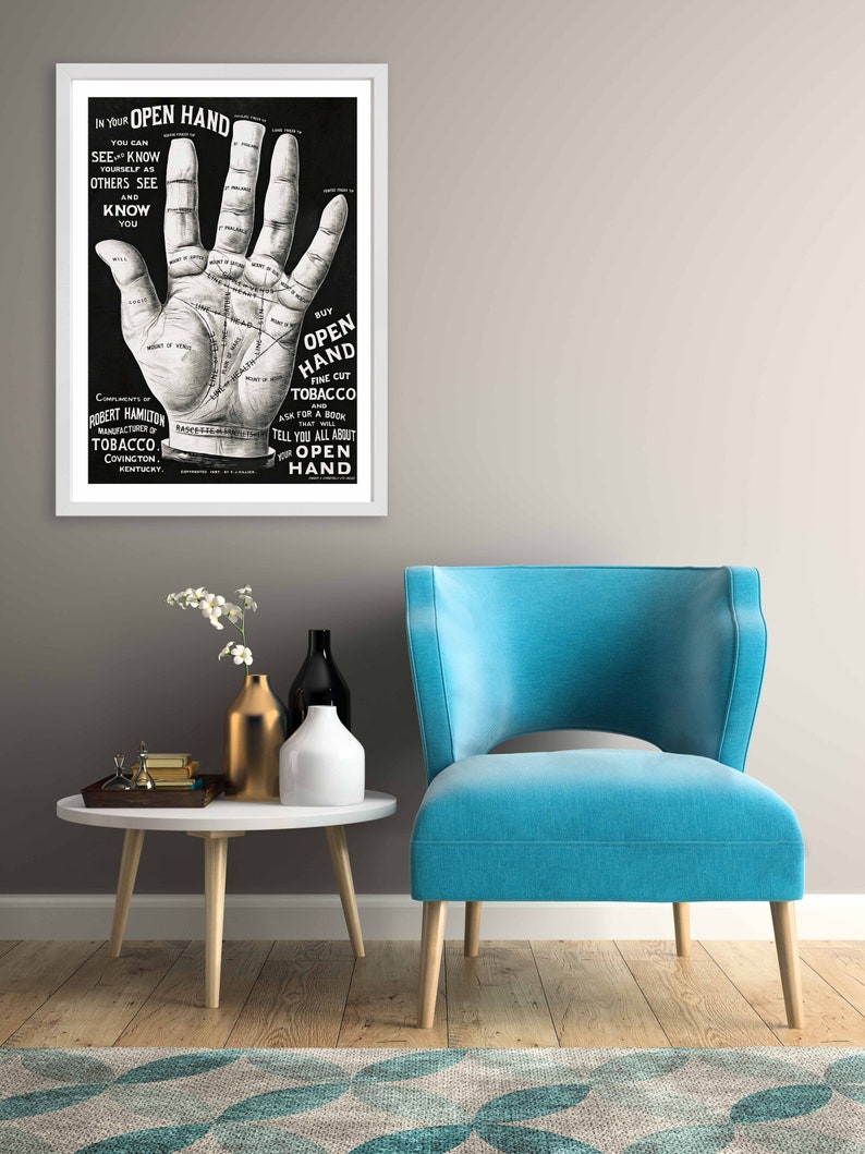 Palm Reading Poster Wall Art Life Lines Vintage Antique Chart Guide ...