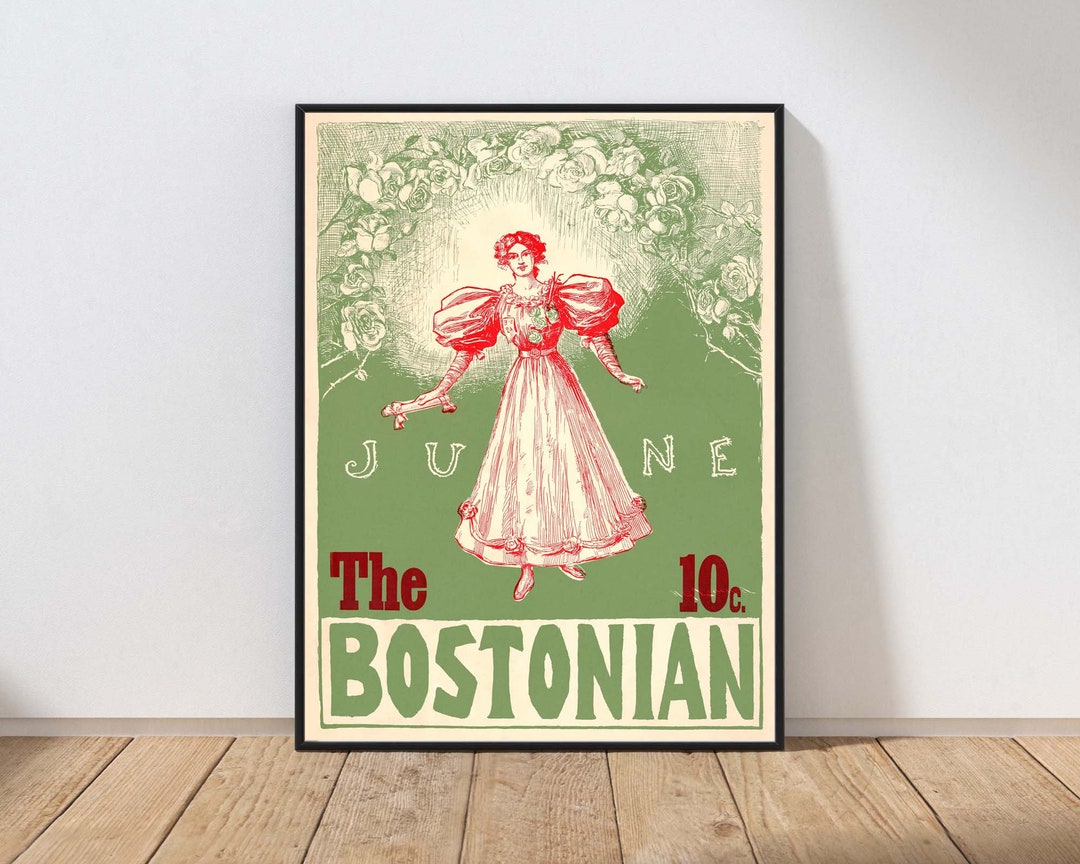 The Bostonian Magazine Vintage Poster Wall Art Green Pink Cover ...