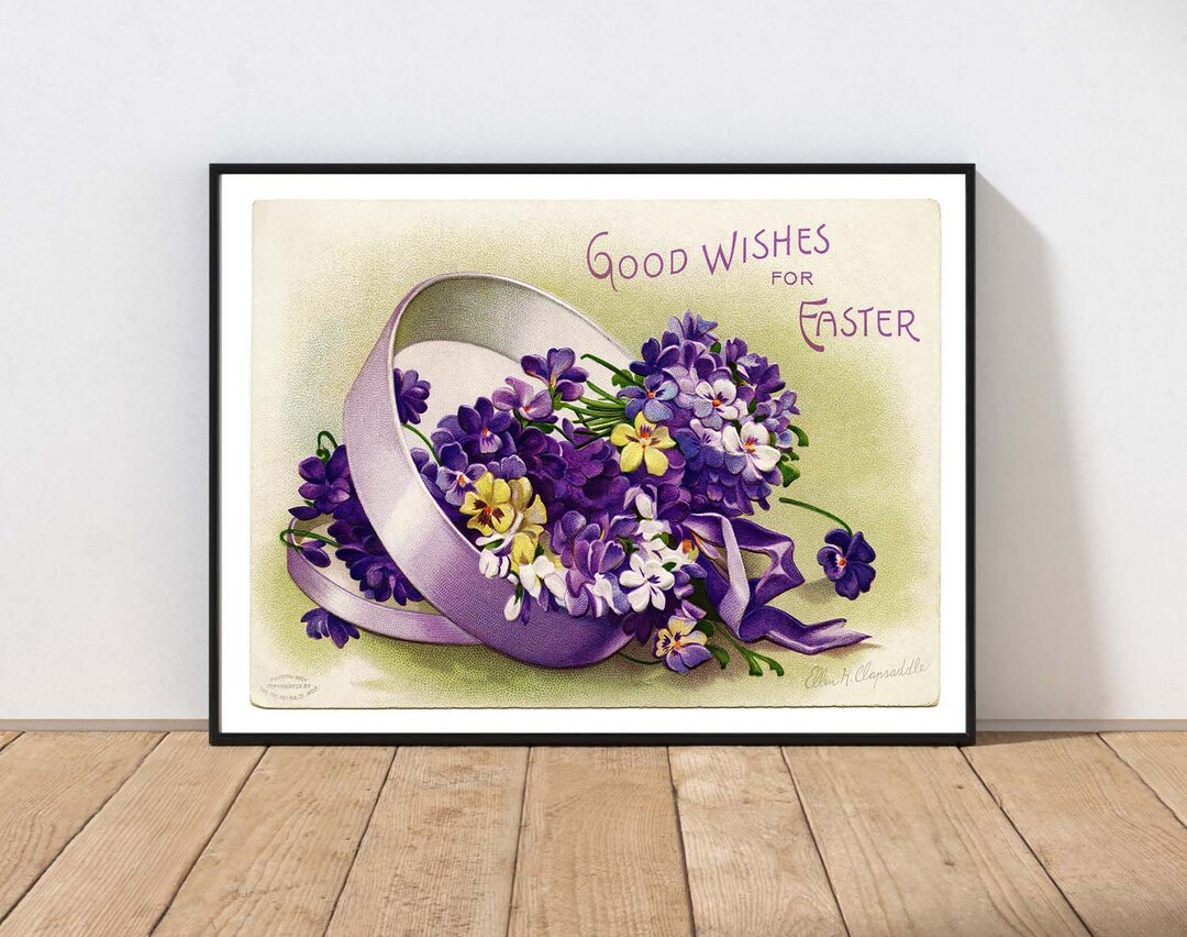 Vintage Easter Violets Post Card Wall Art Crafts Project Purple Violet ...