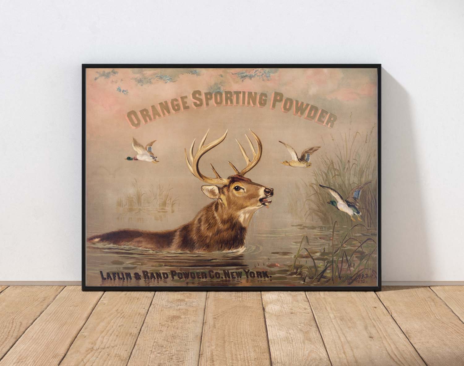 Vintage Moose Deer Elk Hunting Poster Wall Art Ducks Lake Rustic ...