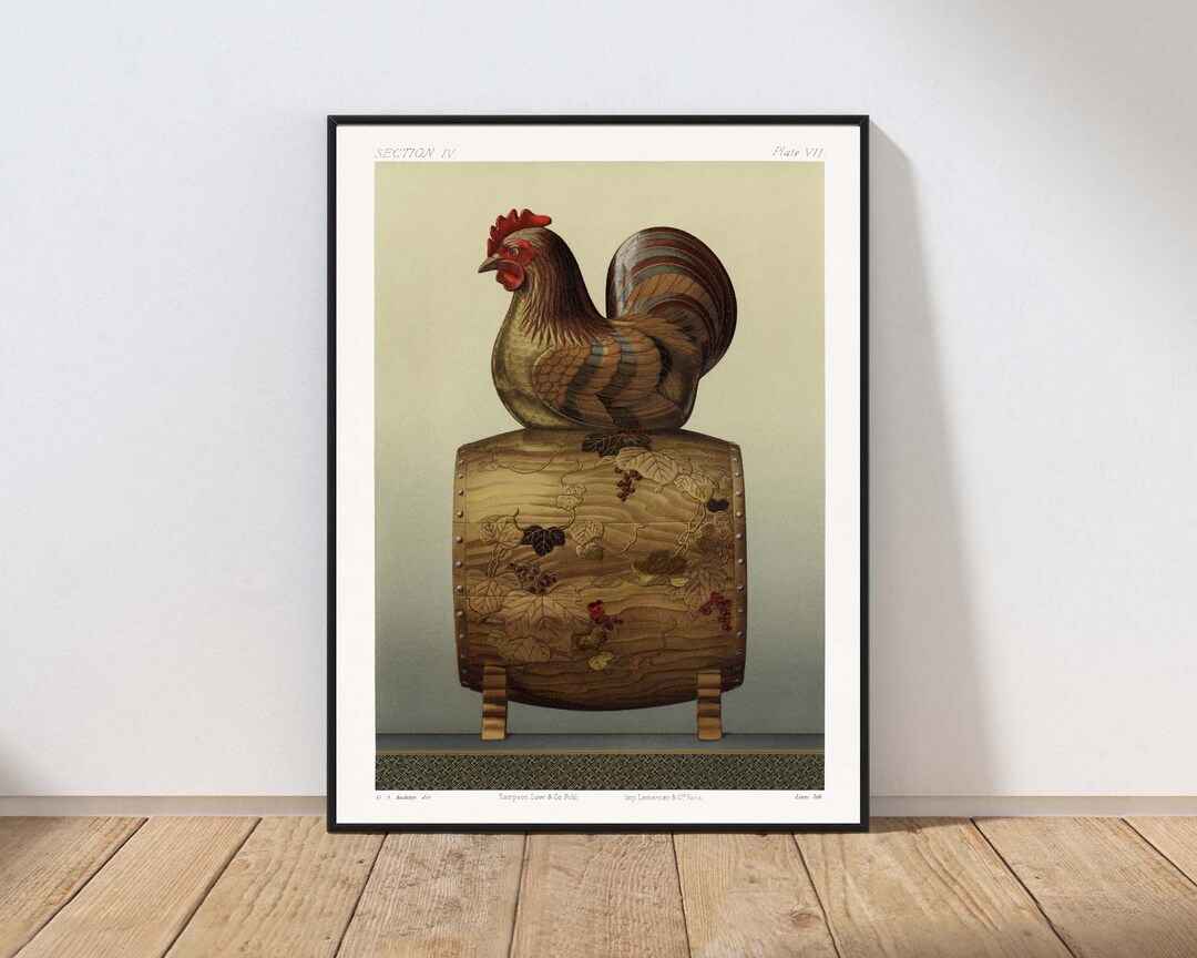 Antique French Wine Barrel Rooster Poster Print Wall Art Farmhouse ...