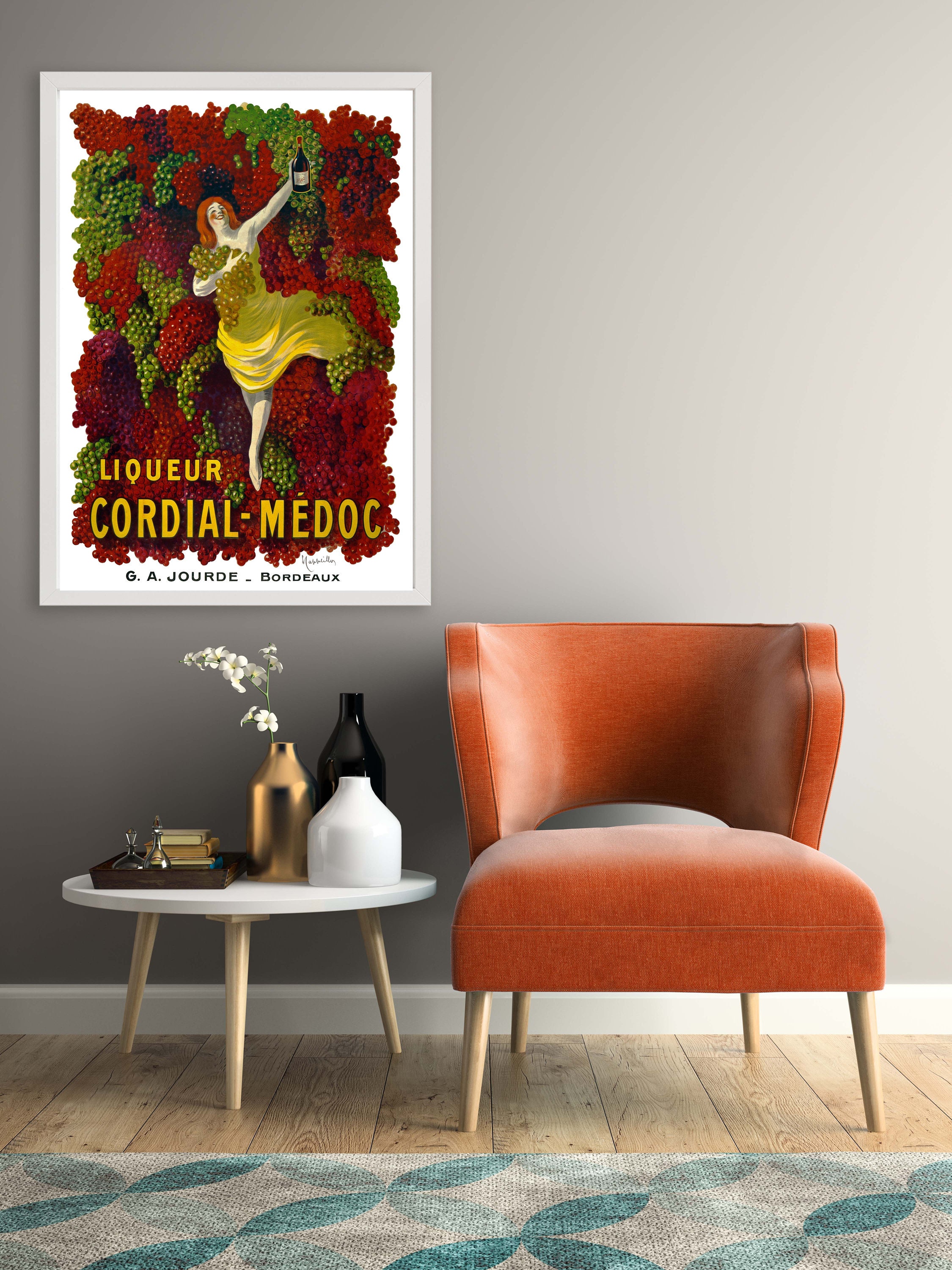 French Liquor Poster Antique Vintage Wall Art Nouveau Art Deco Grapes ...