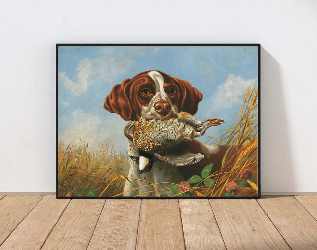 Vintage Hunting Dog Print Wall Art Painting Rare Antique Cabin ...